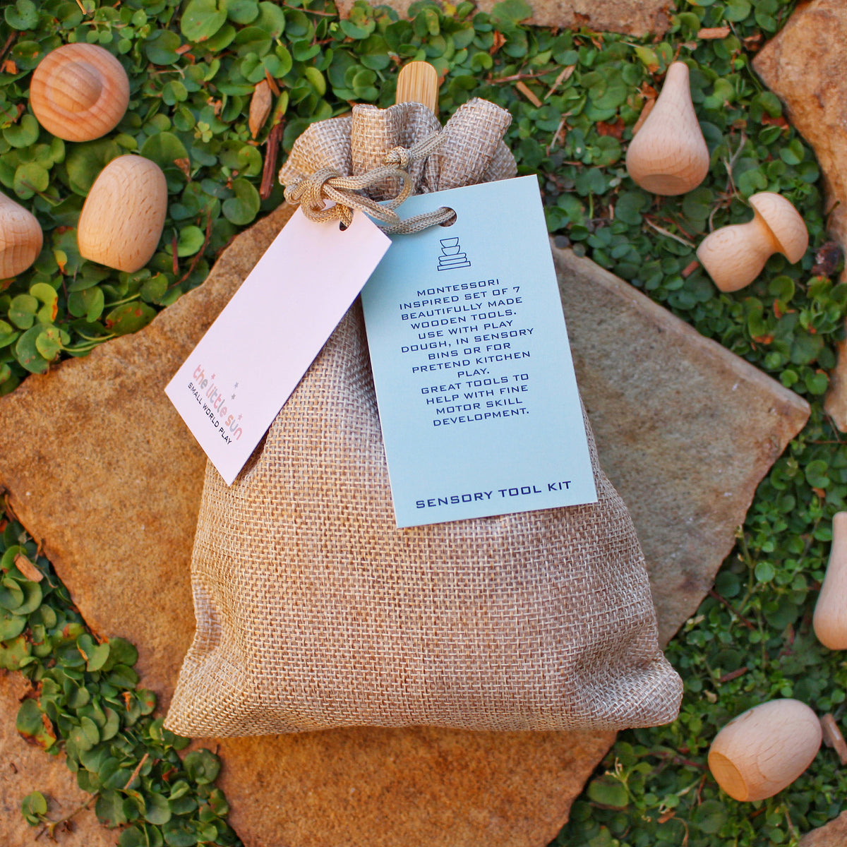 Wooden Sensory Play Tools - 7 Tools with Drawstring Bag – The Little ...